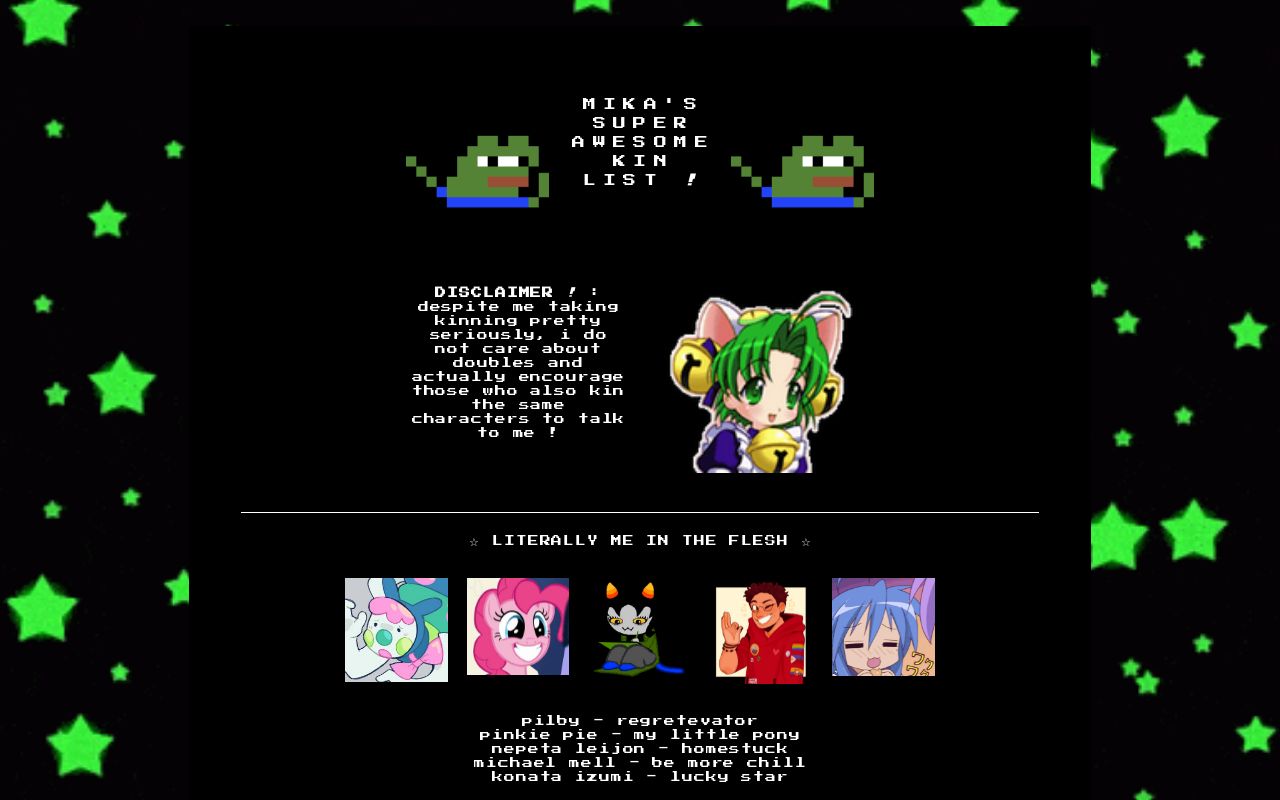 KIN LIST OF THE SUPEREST AWESOMENESS OF THE EVER